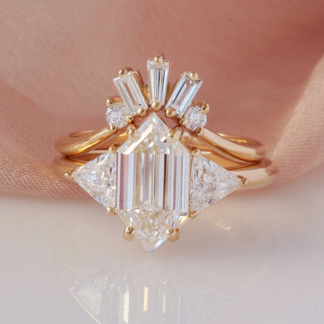 Lab Grown Hexagon Diamond Ring With Side Triangle Natural Diamonds ...
