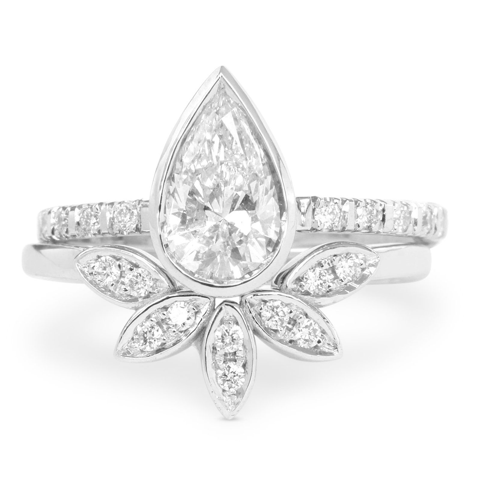 Pear Diamond Wedding Ring Set, Natural Diamonds Bridal Rings Set, Pear ...