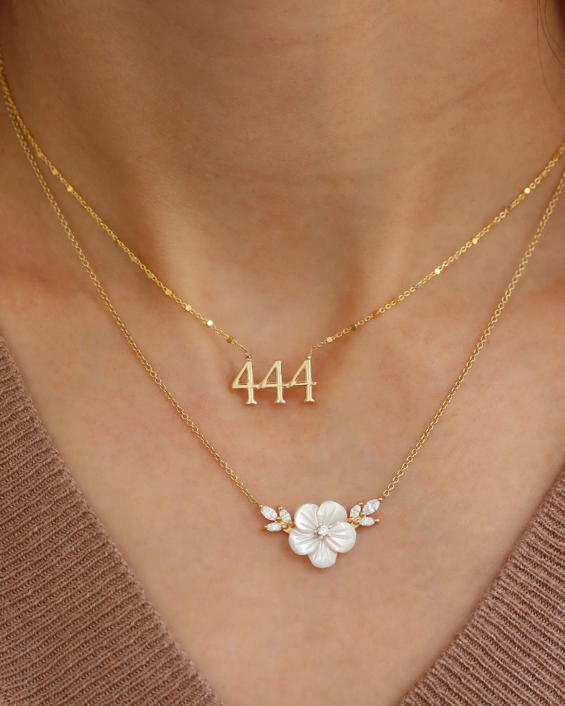Gold 444 Angel Number Necklace, Beaded Chain, Spiritual Protection ...