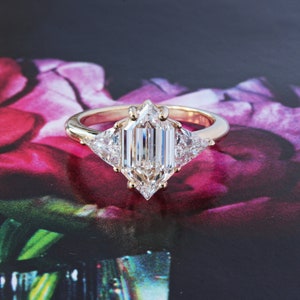Lab Grown Hexagon Diamond Ring With Side Triangle Natural Diamonds ...