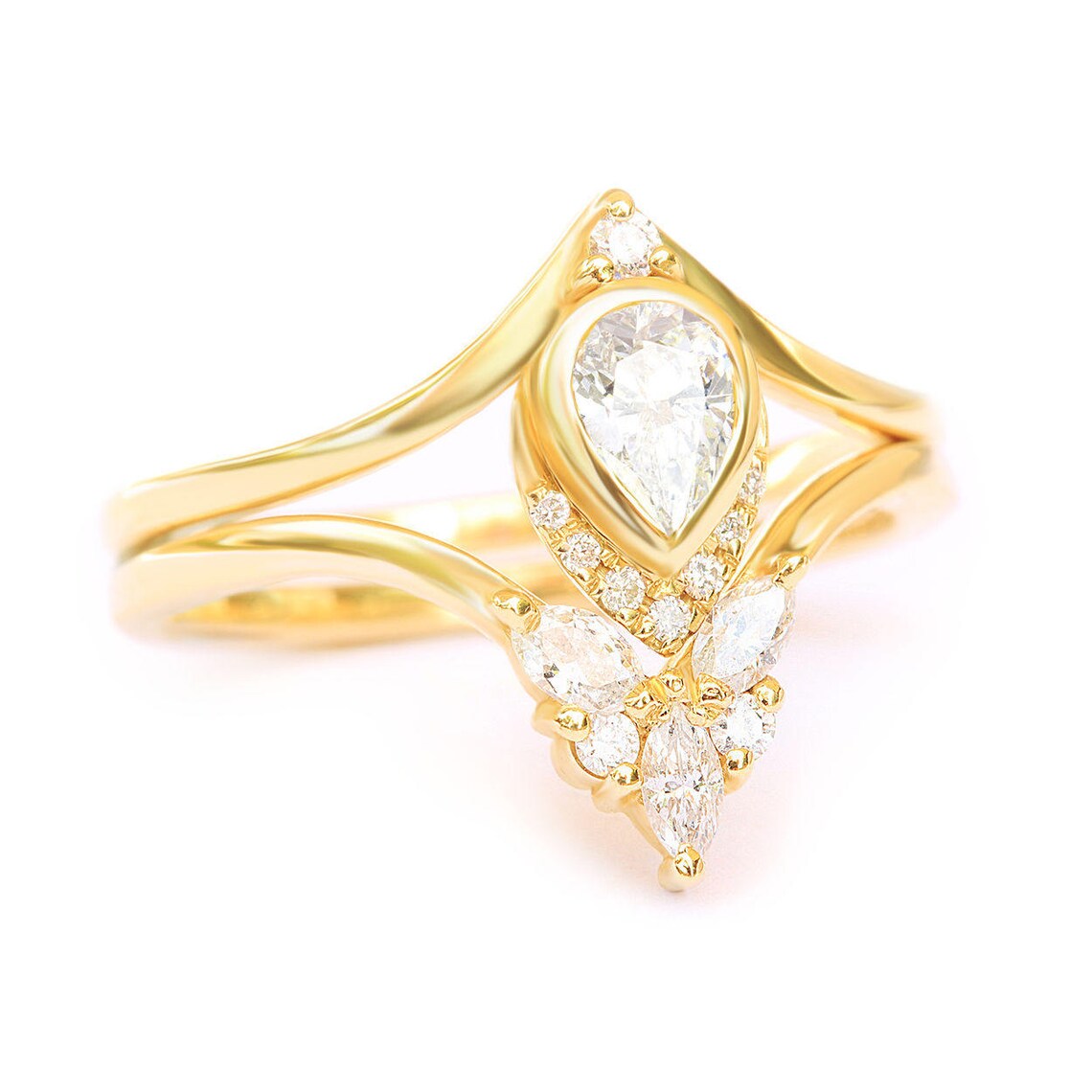 Pear Diamond Unique Engagement Rings Set Pear Diamond Wedding - Etsy
