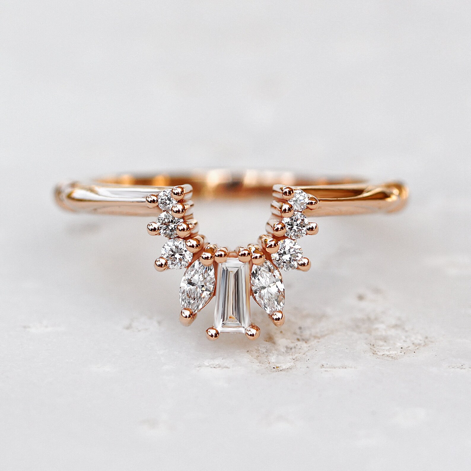 Rose Gold Nesting Wedding Band Diamond Nesting Ring Vintage - Etsy