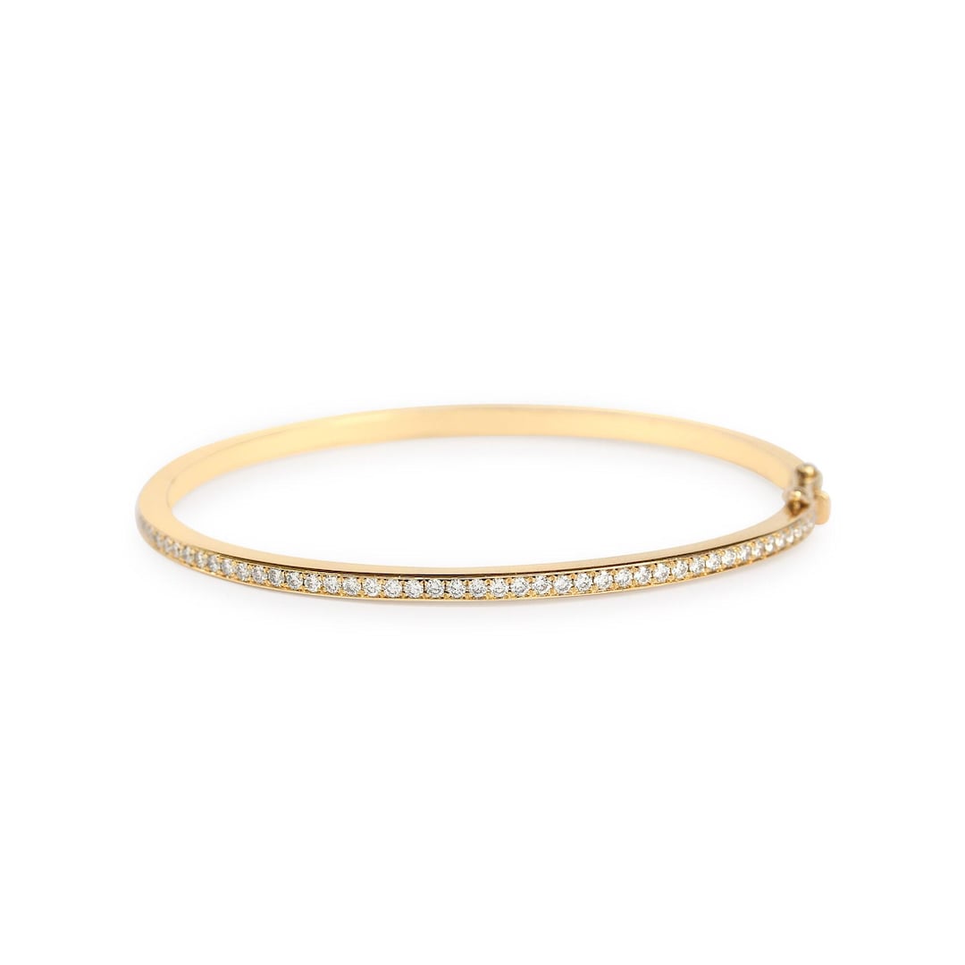 14K Gold Diamonds Bangle With Hinge & Clasp, Wedding Gift, Fashion ...