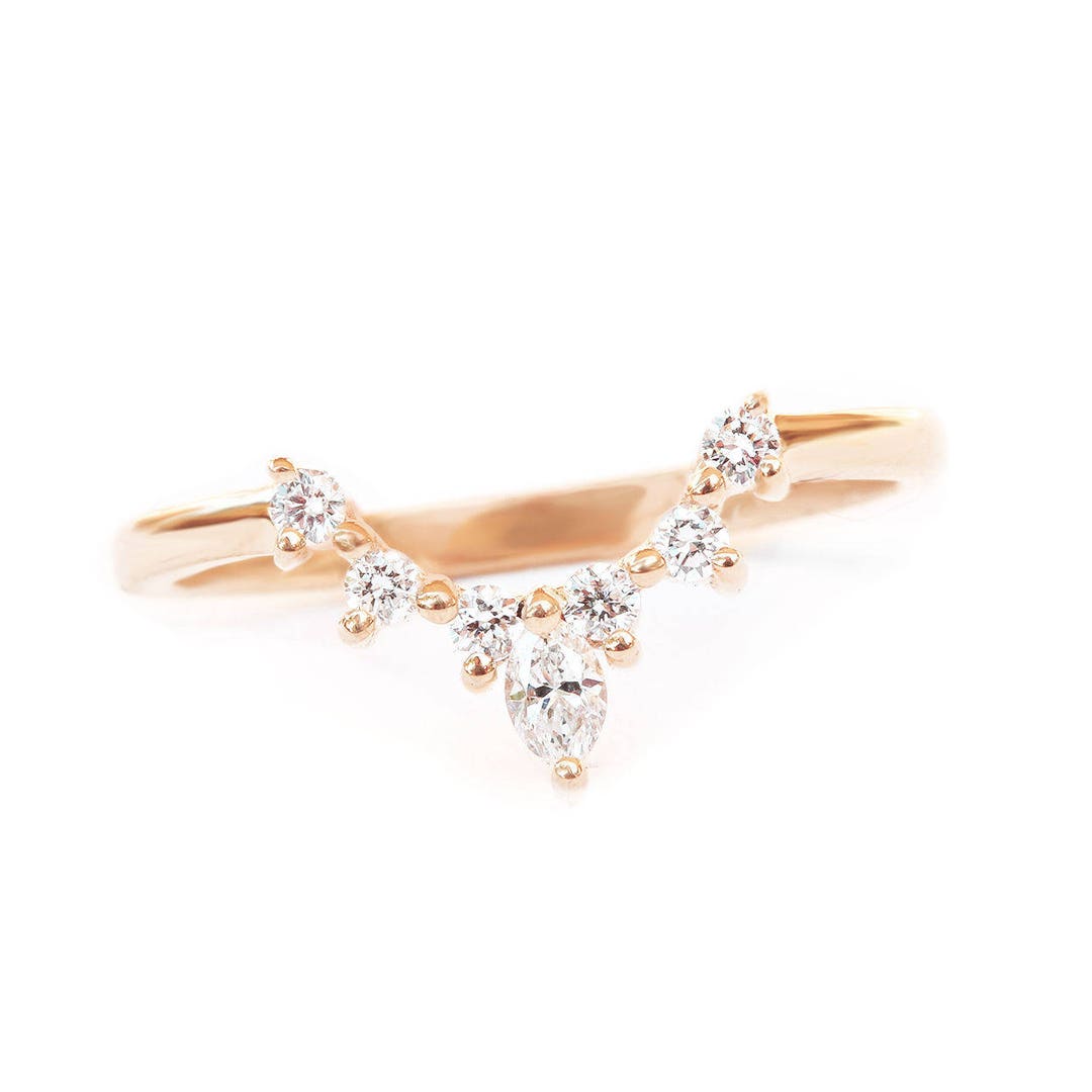 Rose Gold Nesting Wedding Band, Curve Diamond Ring, Chevron Wedding ...