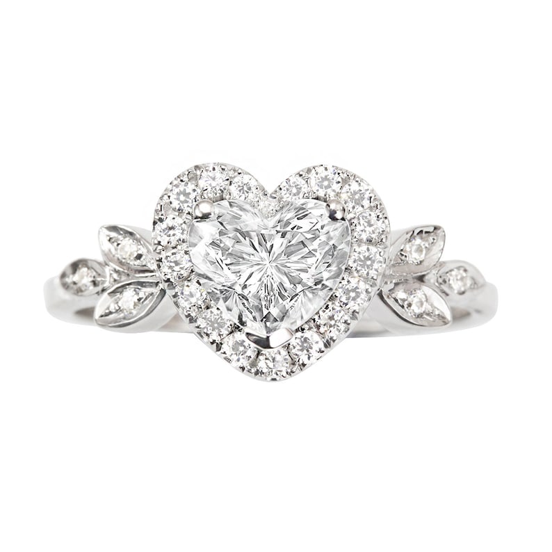 Heart Shape Diamond/lab Diamond Engagement Ring, Blossom Heart Halo ...