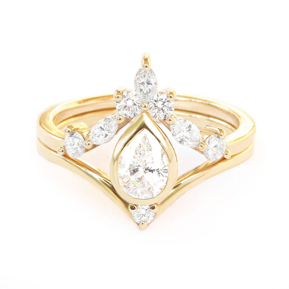 Pear Diamond Wedding Ring Set Unique Engagement Ring - Etsy