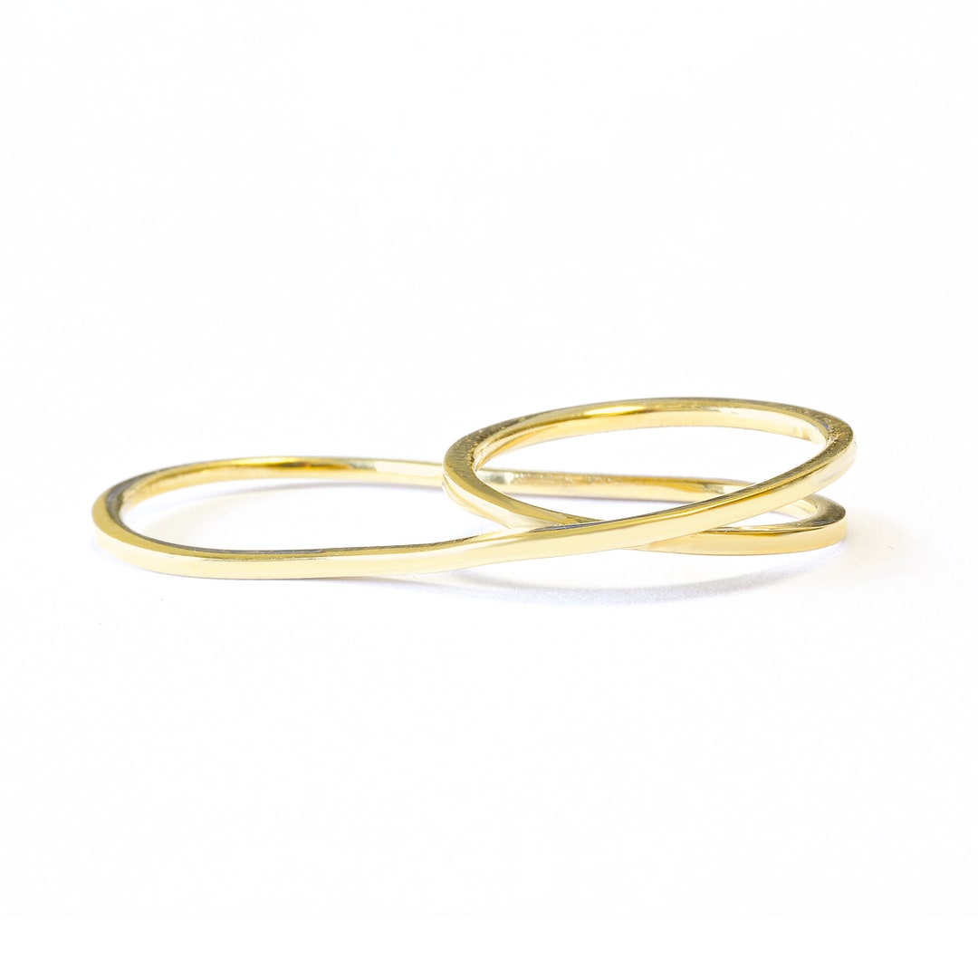 Wavy Two Finger Ring, 14K Solid Gold Ring, Unique Ring, Simple and ...