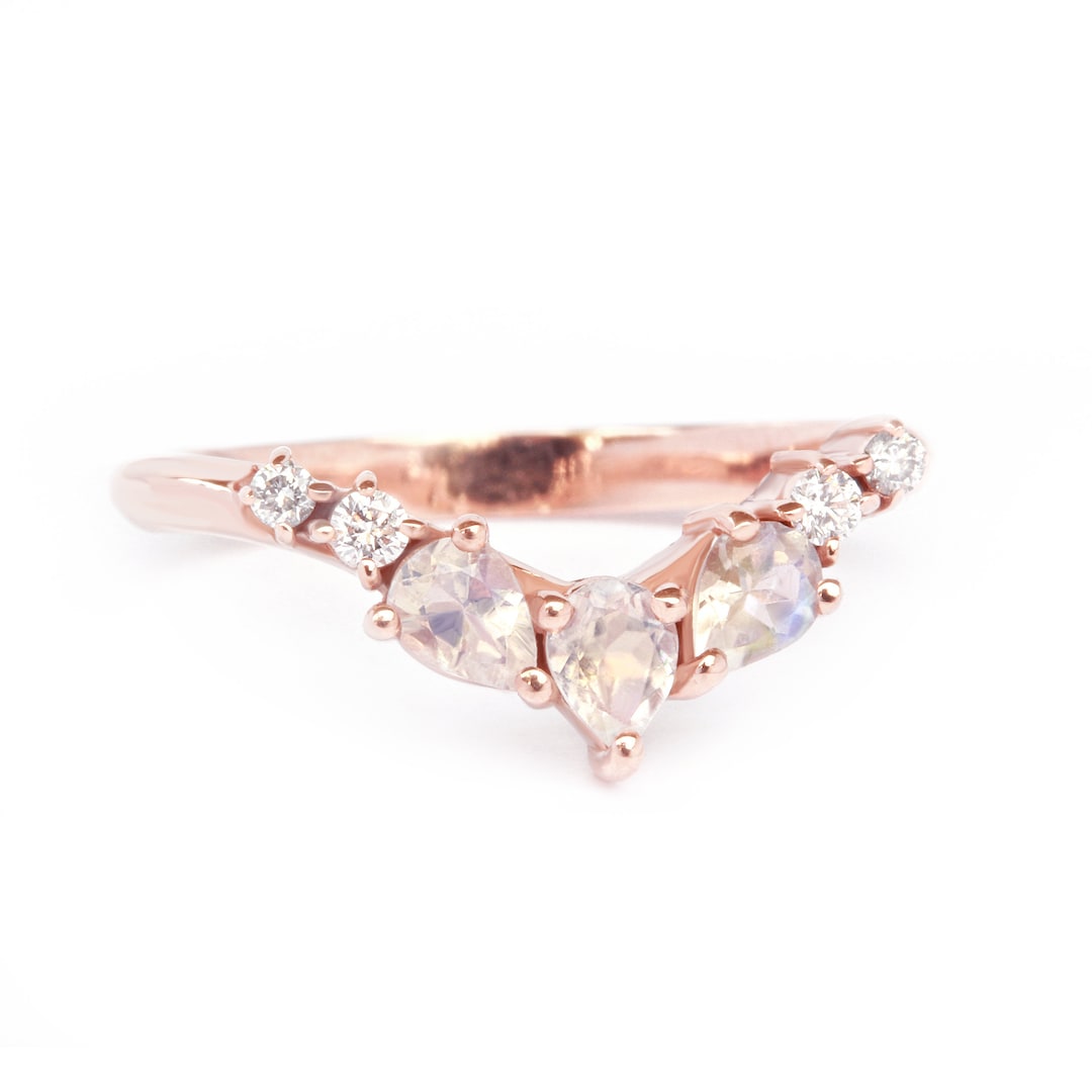 Nesting Ring Unique Diamond Side Wedding Band, Moonstone & Diamond ...