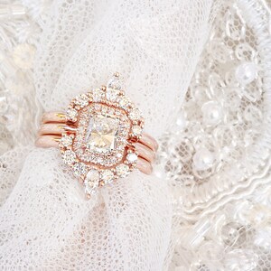 Radiant Rectangle Diamond Halo Unique Engagement Ring Square - Etsy