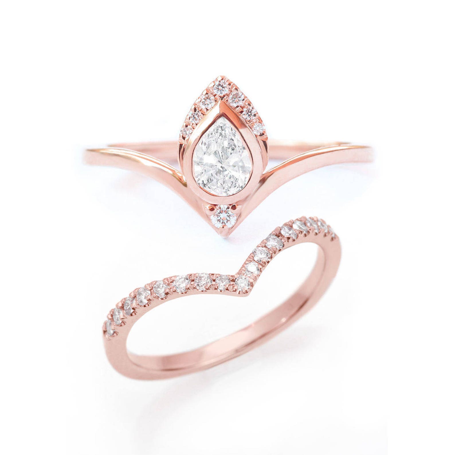 Pear Diamond Wedding Rings Set Unique Engagement Ring & | Etsy