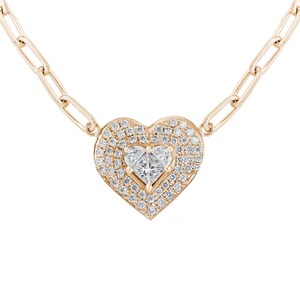 Heart Necklace, Lady Heart Diamond Halo Pendant Necklace, Double Halo ...