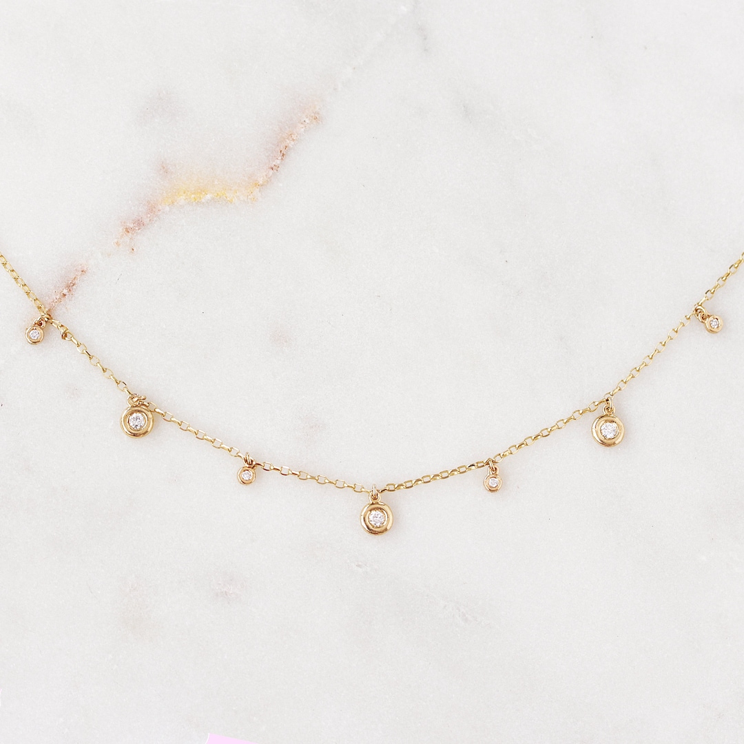Delicate Diamond Drops Delicate Diamond Necklace, 14K Gold, 40cm Long ...