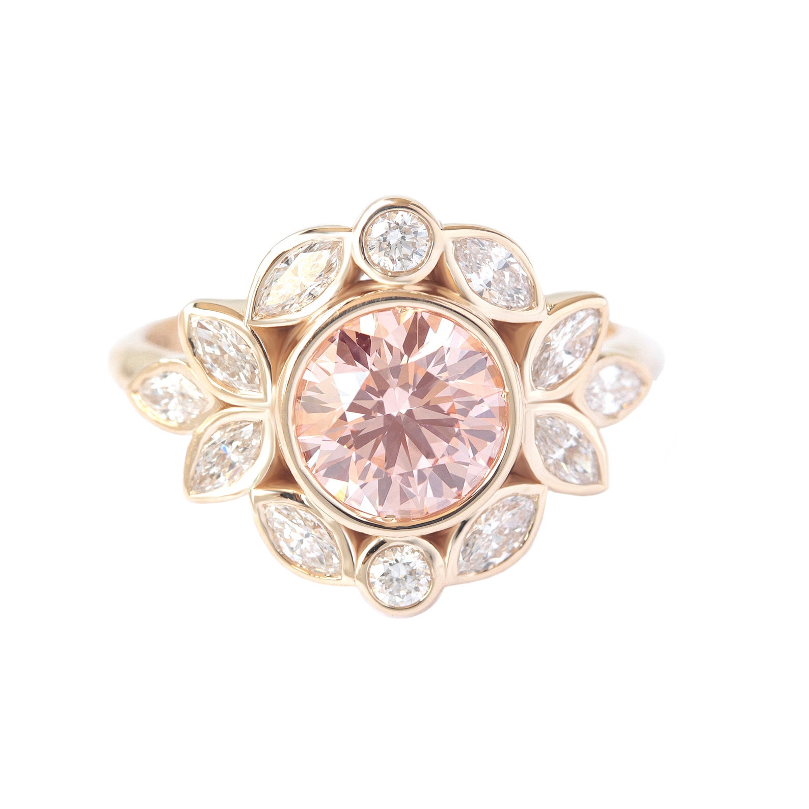 Pink Diamond Bezel Setting Engagement Ring Round Cut Lab - Etsy