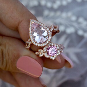 Natural 1.15ct Pink Sapphire & Diamond Unique Floral Engagement Ring ...