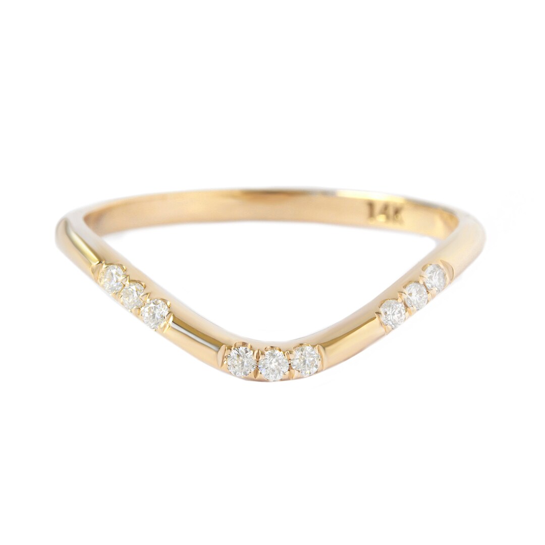 U Curved Classic Diamond Ring, Unique Diamond Wedding Band , 14K, 18K ...