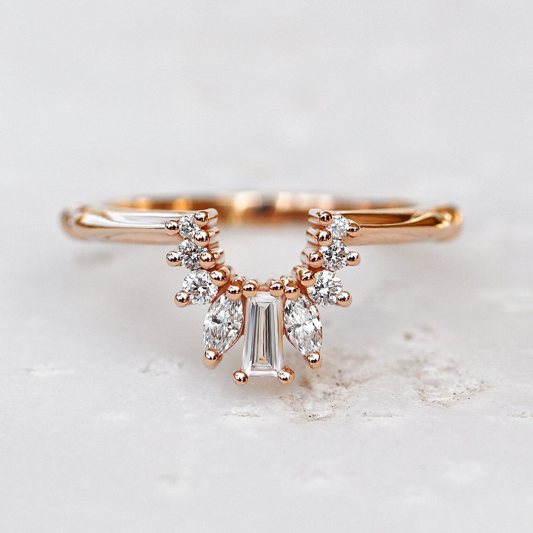 Rose Gold Nesting Wedding Band Diamond Nesting Ring Vintage - Etsy