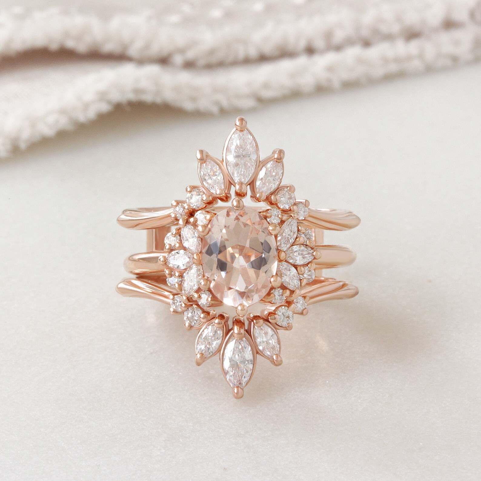 Oval Morganite and Diamonds Engagement Ring, Stunning, Beautiful ...