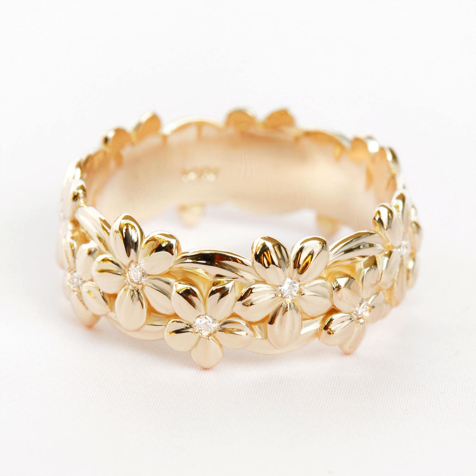 Unique Floral Diamond Wedding Band 14K Gold Band Ring Flower - Etsy