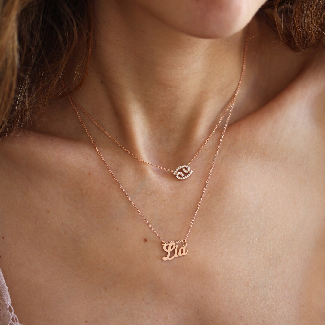 Diamond Zodiac Sign Pendant Necklace, Astrology Symbol Diamond Pendant ...