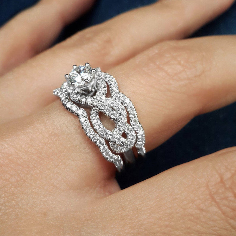 Infinity Knot Unique Engagement Ring Set, Figure 8 Knot Diamond Wedding ...