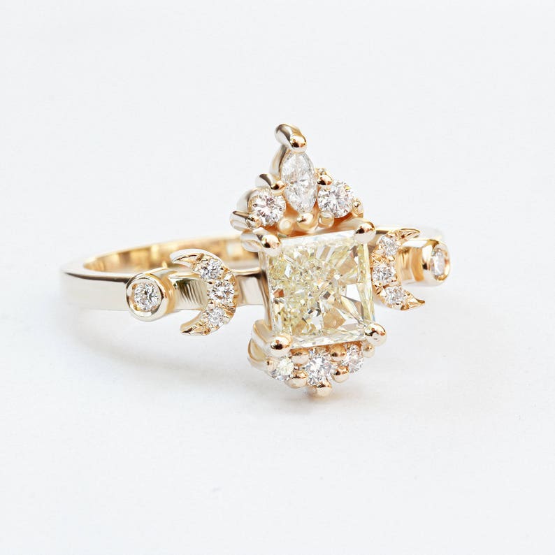 Square Princess Cut Diamond Unique Engagement Ring Celestial | Etsy