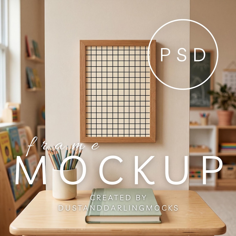 Kids Room Frame Mockup, Vertical Wood, Playroom Art Display (PSD PNG ...