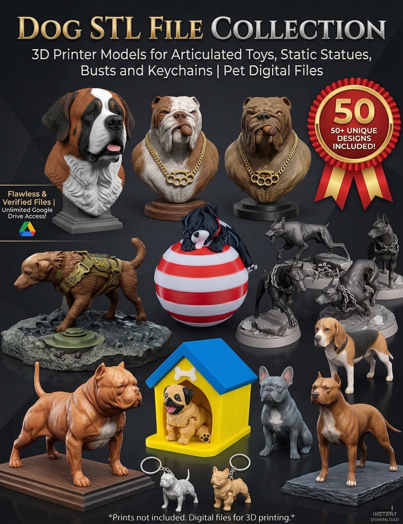 Dog STL File Collection: Articulated Toys, Statues, Keychains (digital ...