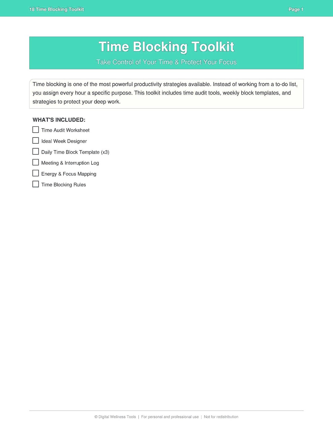 Time Blocking Planner Printable | Productivity Toolkit | Time Audit ...