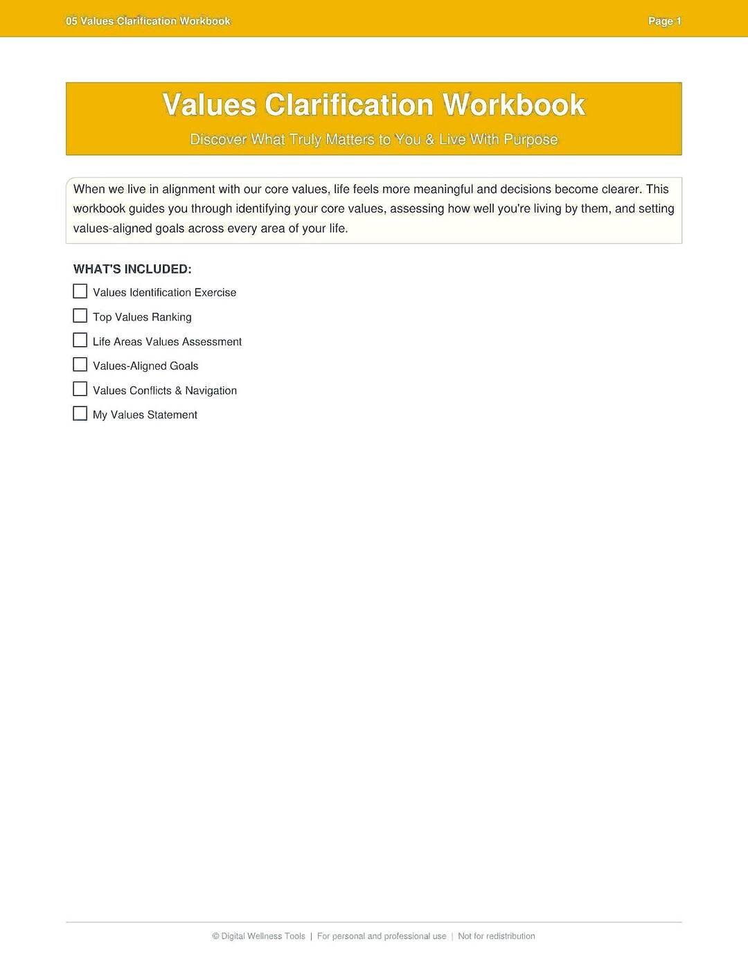 Values Clarification Workbook | Life Purpose Worksheet | Self Discovery ...