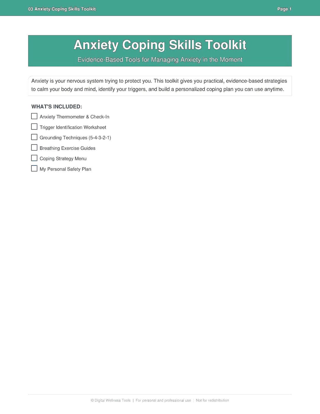 Anxiety Coping Skills Worksheet | Therapy Printable | Grounding ...