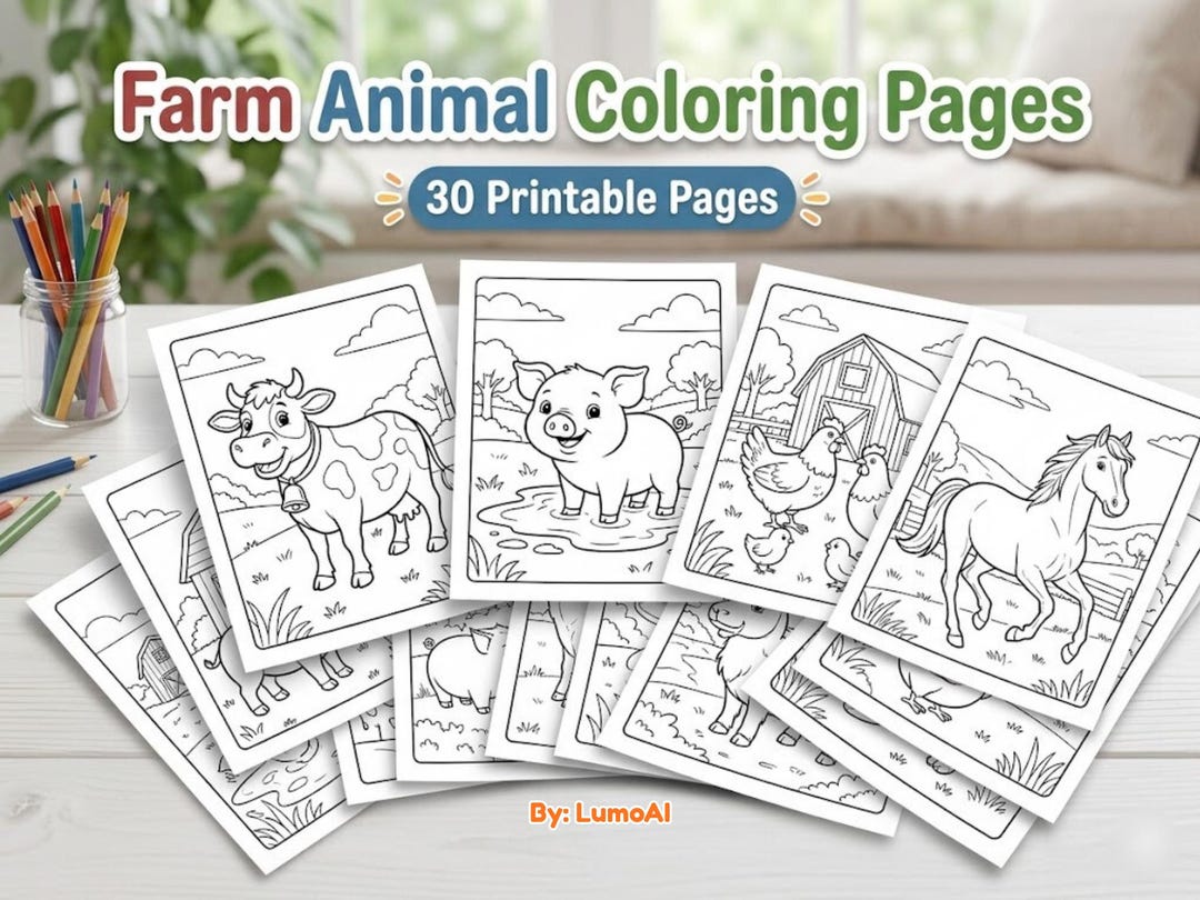 Farm Animal Coloring Book | Cow Pig Chicken Horse Printable Coloring ...
