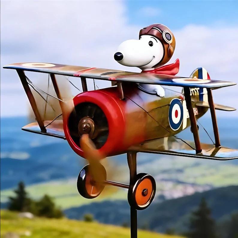 Snoopy Flying Ace Biplane Wind Spinner, Metal Yard Art, Outdoor ...