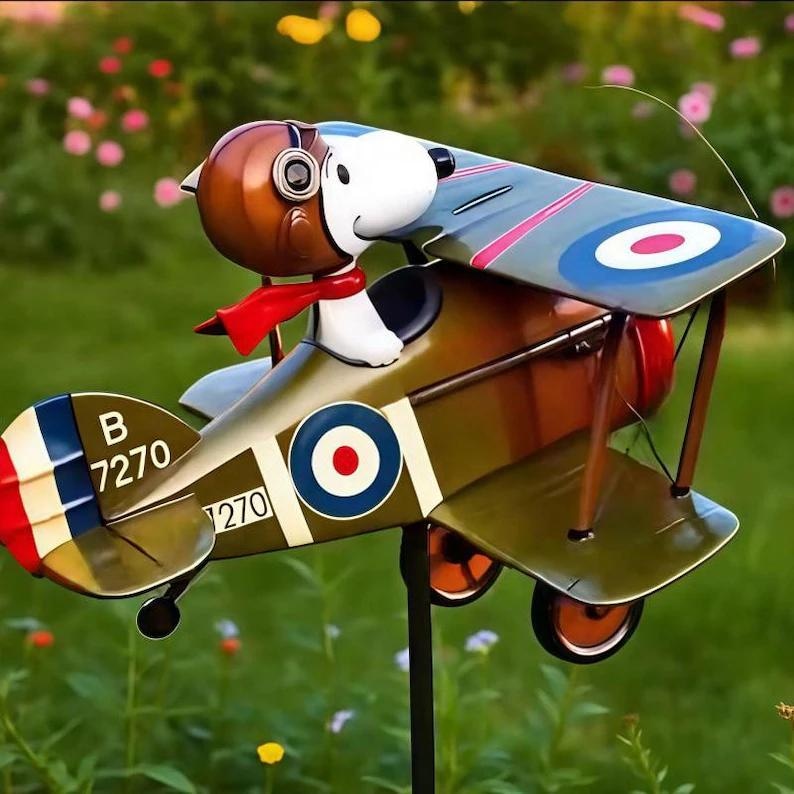 Snoopy Flying Ace Biplane Wind Spinner, Metal Yard Art, Outdoor ...