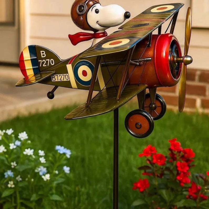 Snoopy Flying Ace Biplane Wind Spinner, Metal Yard Art, Outdoor ...