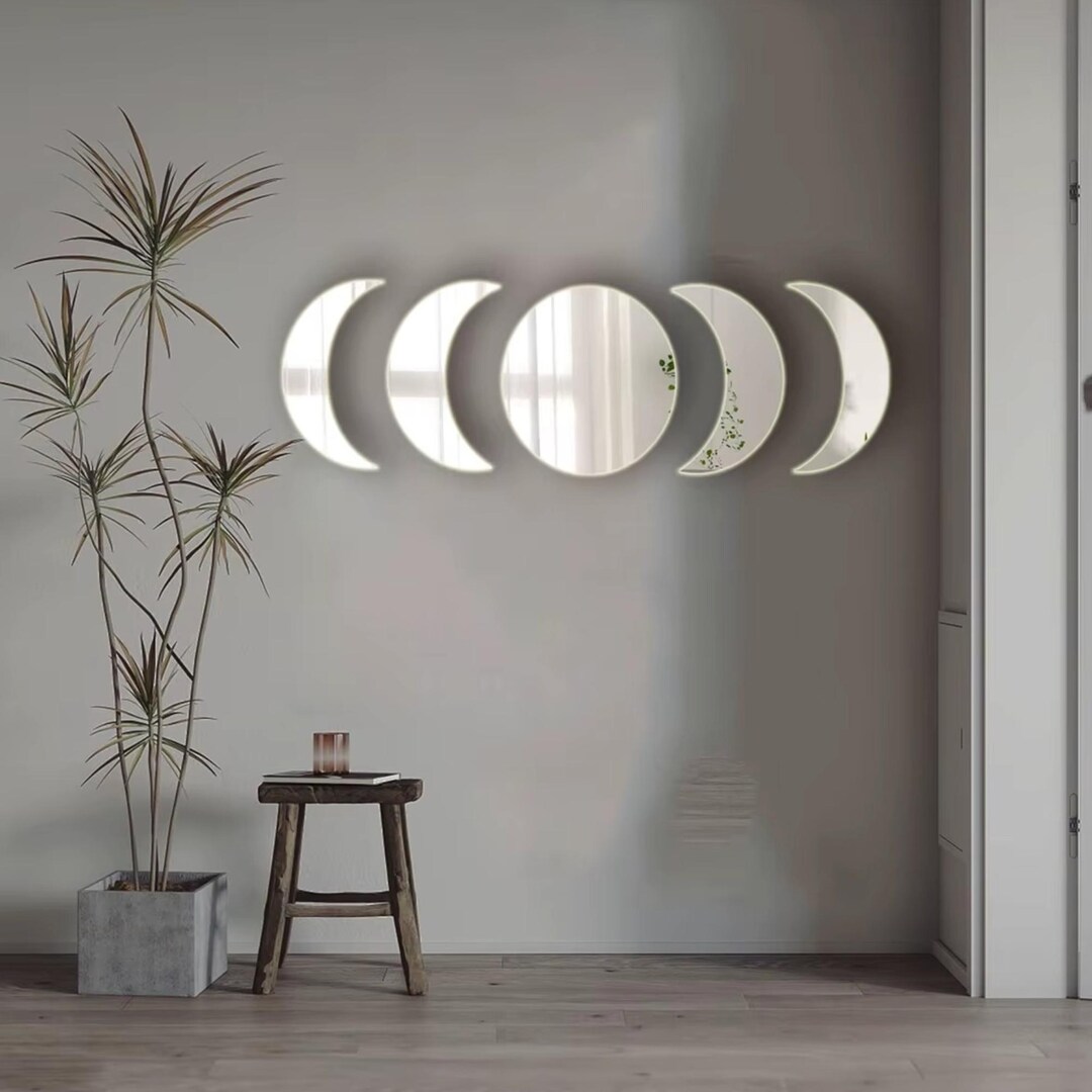 Moon Phase Mirror Wall Decor Set Boho Crescent Acrylic Mirror for ...
