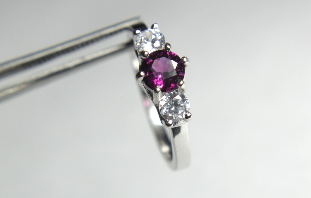 Enchanting Grape Garnet Round in an Accented Sterling Silver Ring - Etsy