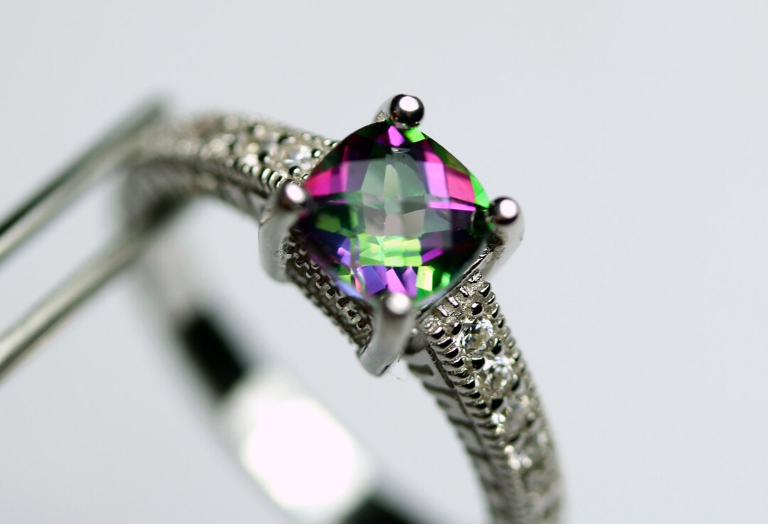 Unique Genuine Mystic Topaz in an Embossed and Accented Sterling Silver ...