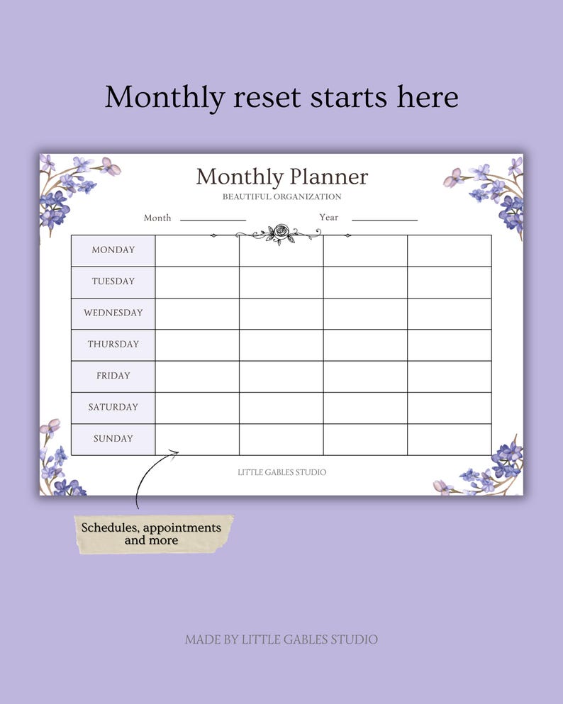 Floral Monthly Planner Printable Bundle | Lavender Aesthetic Planner ...