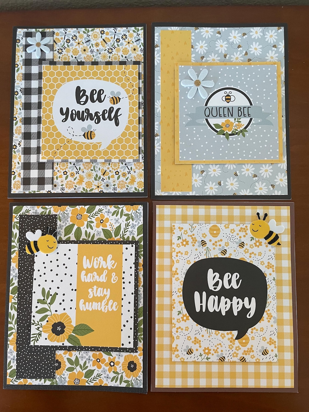 Bee Happy Note Cards Handmade Set 4 - Etsy