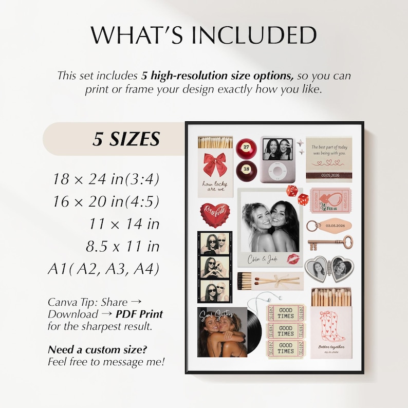 Editable Bestie Collage Poster, Friendship Photo Art, Custom Canva ...