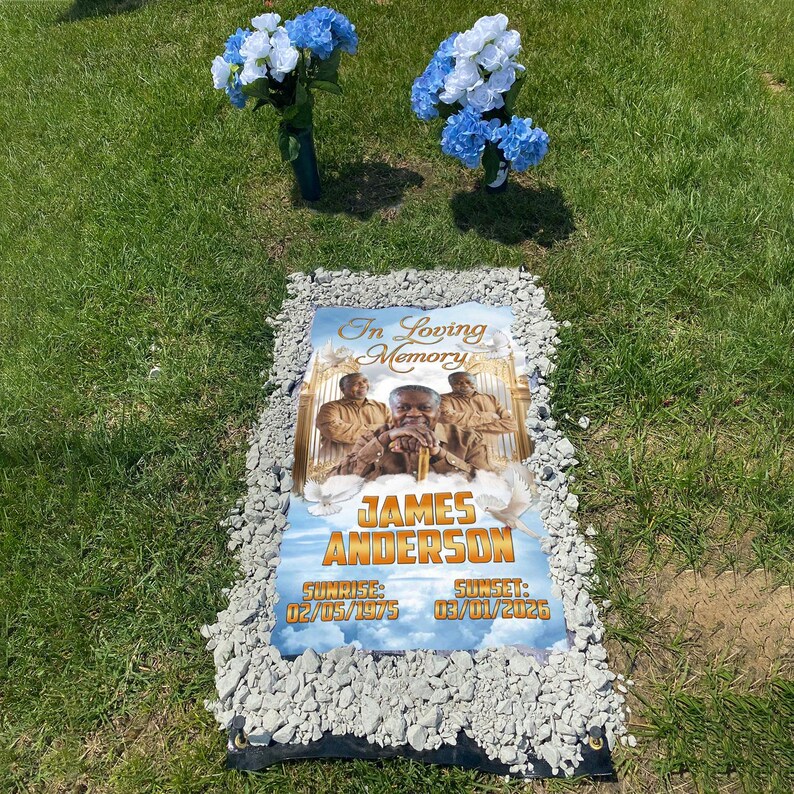 Personalized Memorial Grave Blanket, Custom Cemetery Grave Cover Photo ...