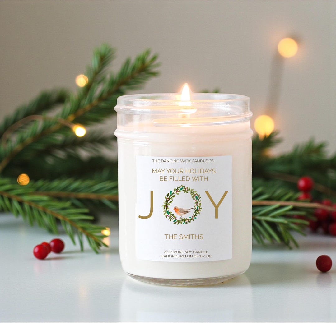 Joy Christmas Candle / Holiday Gift Candle / Personalized Christmas ...