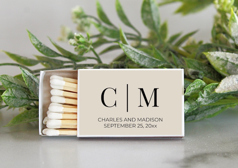 Personalized Wedding Matchbox Favors: Elegant Monogram, Custom Colors ...