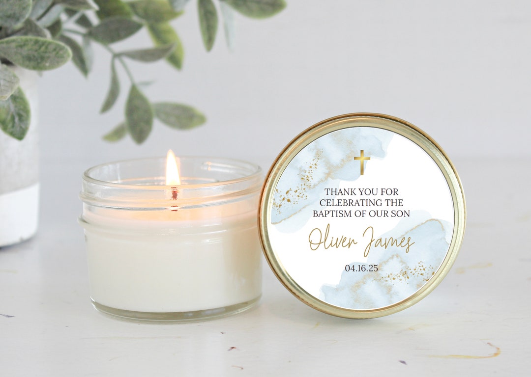 Personalized Baptism Favor Candles / for Guests / 4 Oz / Boy Baptism ...