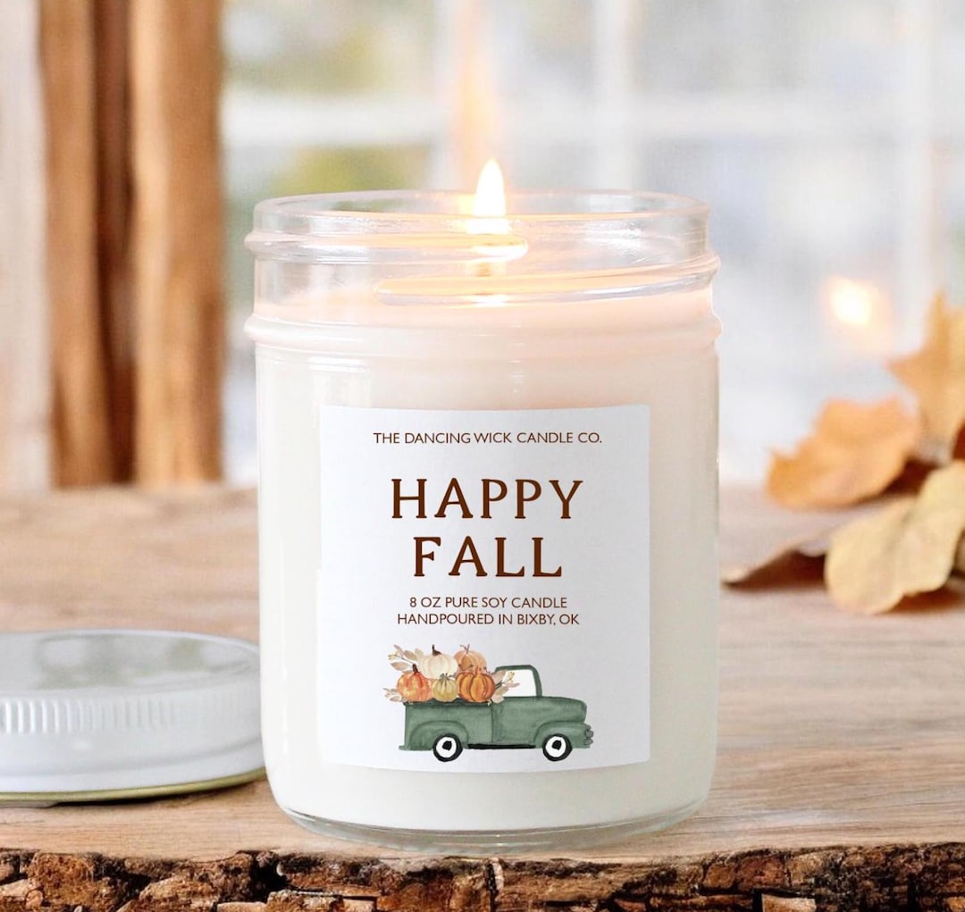Happy Fall Soy Candle / Autumn Decor / Cute Fall Decor / Thanksgiving ...