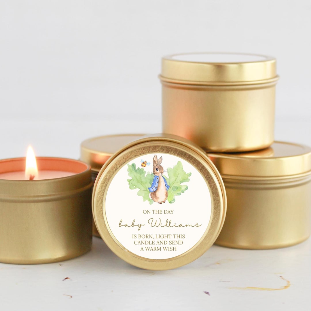 Peter Rabbit Baby Shower Favors | Set of 10 Personalised Candle Tins ...