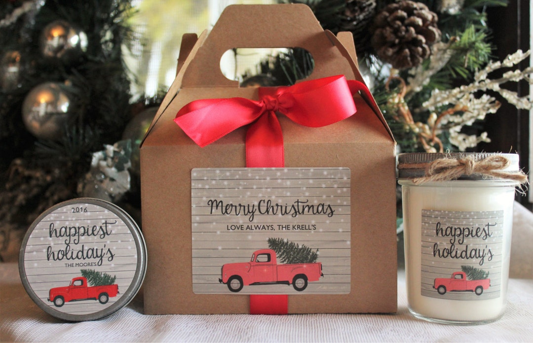 Christmas Gift Box / Red Truck / Holiday Candle Gift Box / Rustic ...