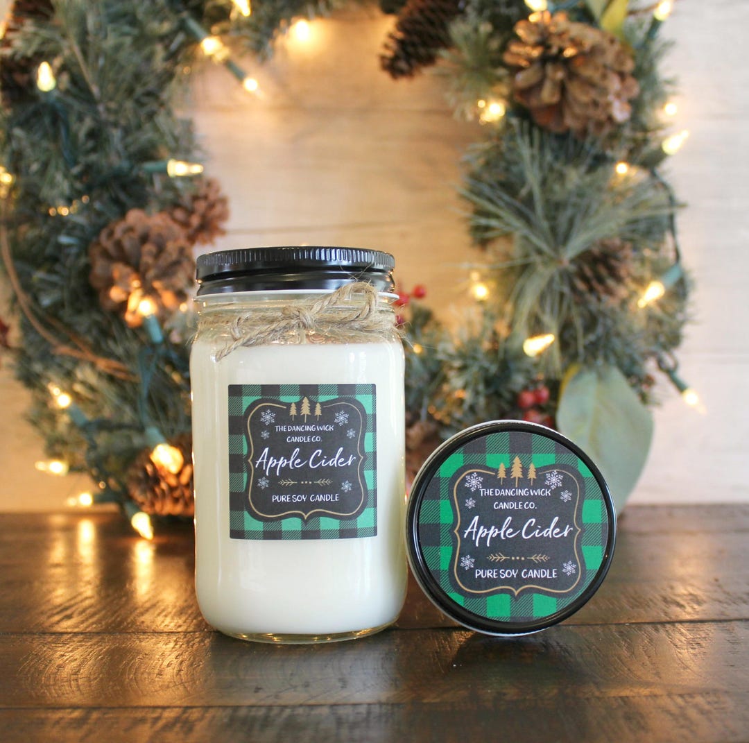 Apple Cider Soy Candle / Green Plaid Candle / Holiday Candle ...