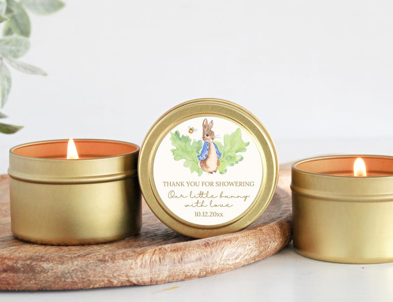 Peter Rabbit Baby Shower Favors | Set of 10 Personalised Candle Tins ...