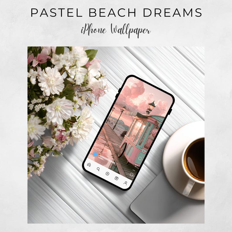 Pastel Beach Dreams Wallpaper Bundle, 48 iPhone Wallpapers, Coastal ...
